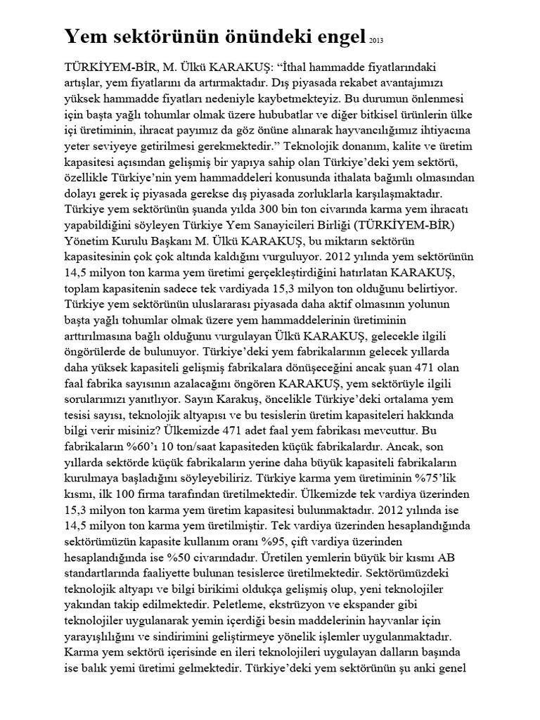 Yem Sektörünün Önündeki Engel | PDF