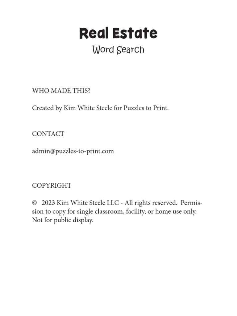 real-estate-word-search | PDF | Word Search | Word Puzzles