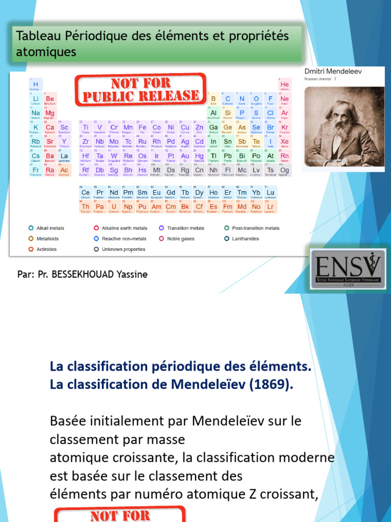 Chimie Le Tableau Périodique Des Éléments Part 1 | PDF | Tableau ...