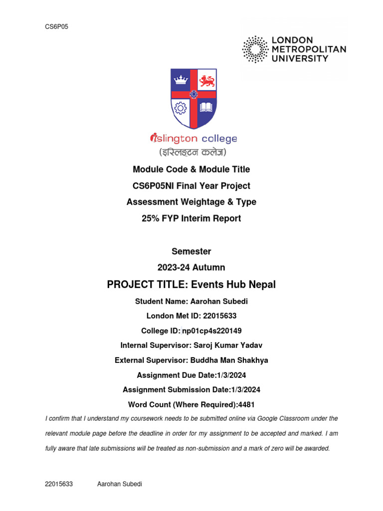 Module Code & Module Title CS6P05NI Final Year Project Assessment Weightage & Type 25% FYP ...