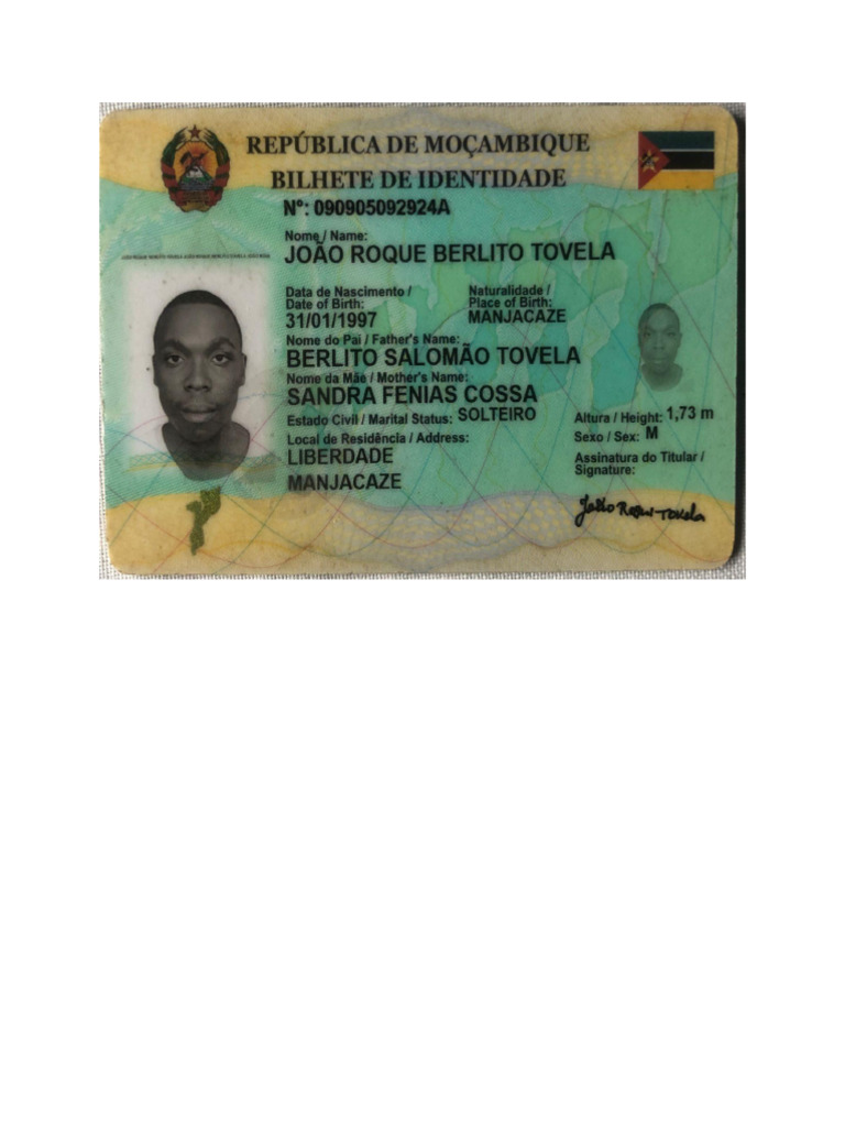 Bilhete de Identidade de Joao Roque | PDF