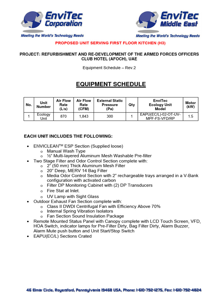 Equipment Schedule | PDF