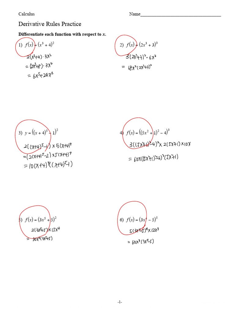 Derivative Rules Practice | PDF | Subtraction | Mathematical Physics