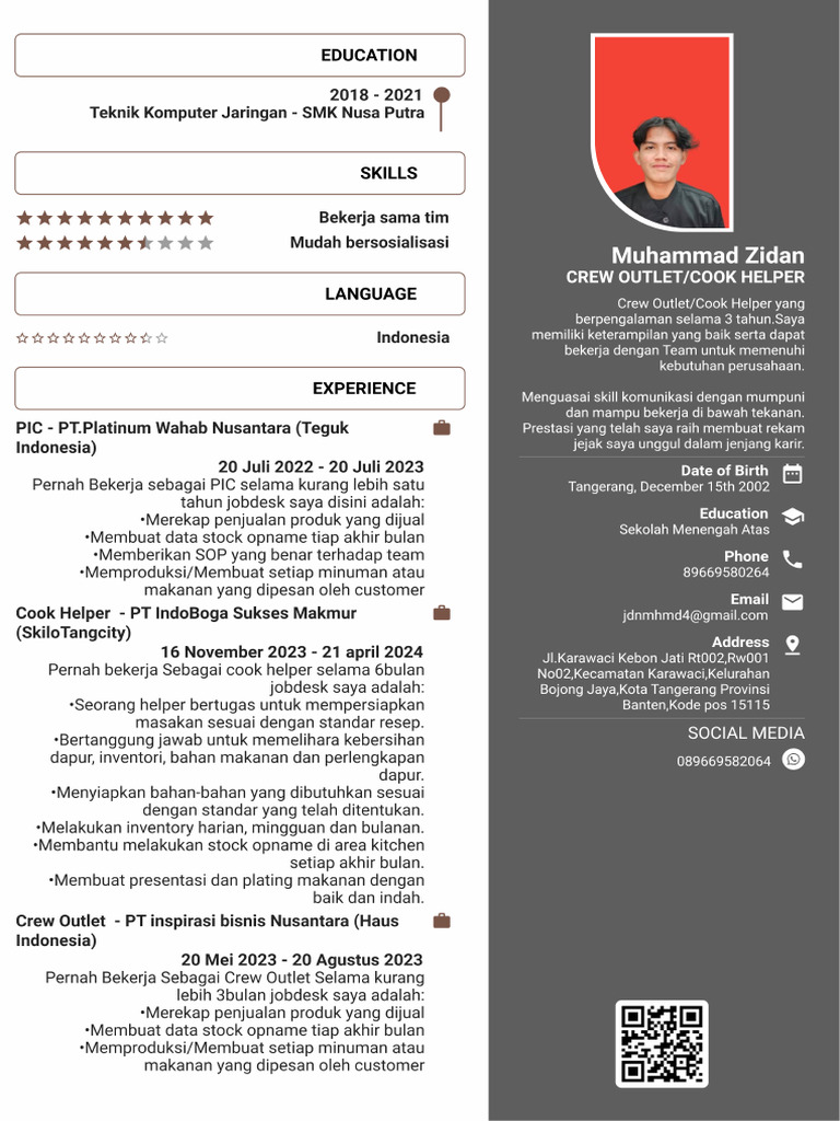 CV Muhammad Zidan Terbaru | PDF