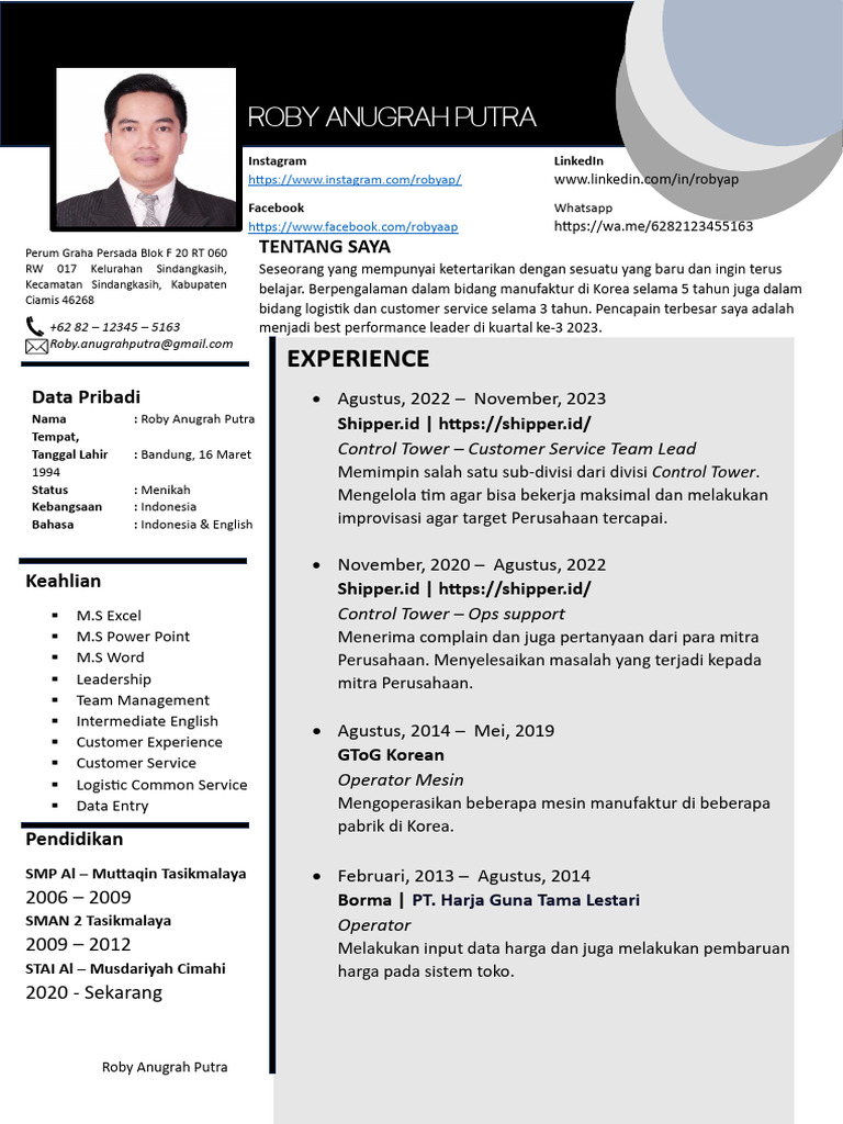 Profil Profesional Roby Anugrah Putra | PDF