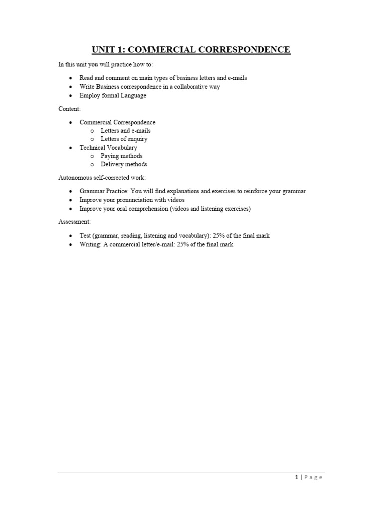 Unit 1 - Commercial Correspondence | PDF | Business