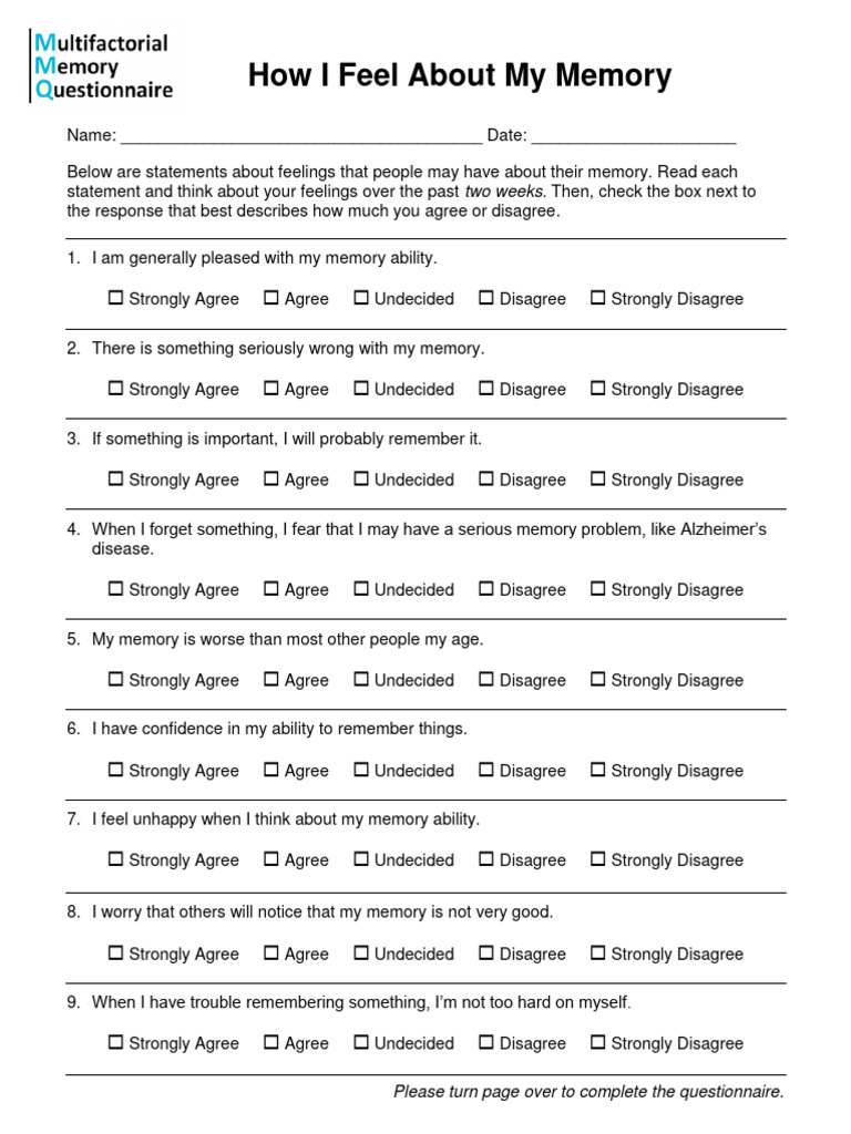 MMQ Forms 2016 | PDF | Memory | Cognitive Science