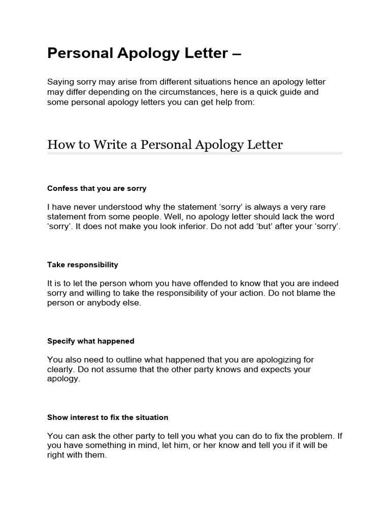 Personal Apology Letter | PDF | Forgiveness