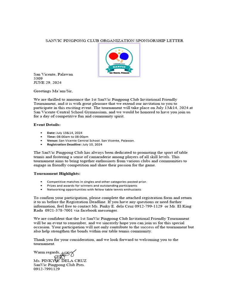 SanVic Pingpong Club Tournament Invitation | PDF | Sports