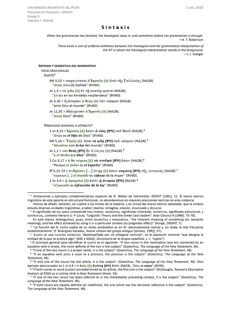 Sintaxis, NOMINATIVO (G2, Apunte) | PDF | Asunto (gramática) | Semántica