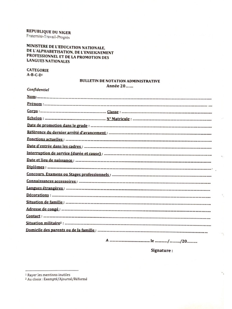 Bulletin de Note Administrative | PDF