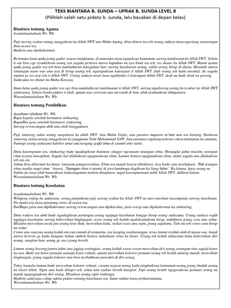 Teks Biantara- Pidato b Sunda - Level 8 Psat | PDF