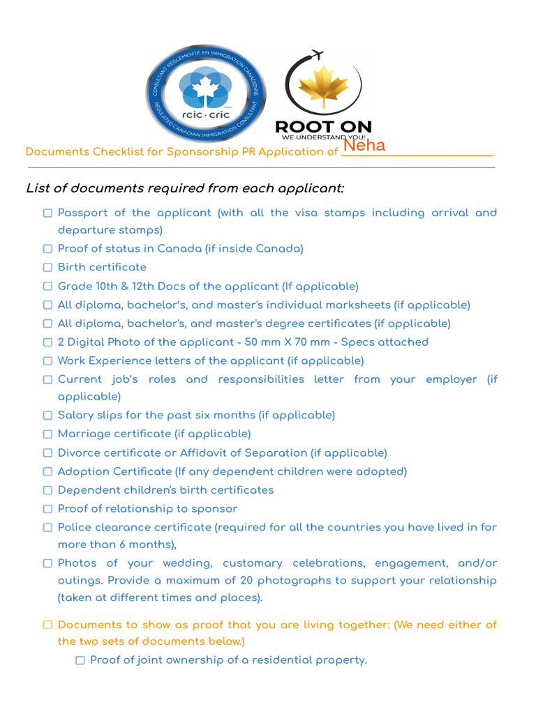 Sponsorship PR Application Documents Checklist | PDF | Document | Birth ...