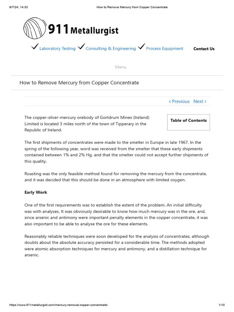 Remove Mercury from Copper Concentrate | PDF | Ore | Smelting