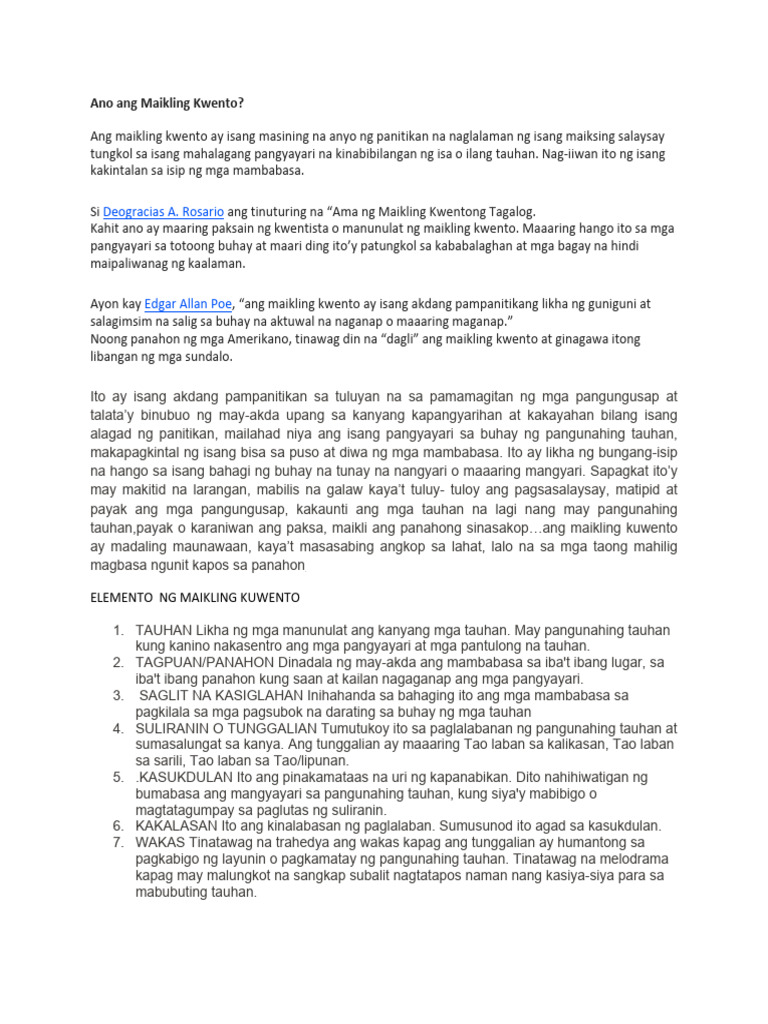 Ano Ang Maikling Kwento | PDF