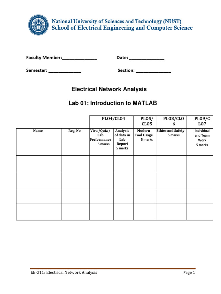 Lab 01 | PDF | Matrix (Mathematics) | Matlab