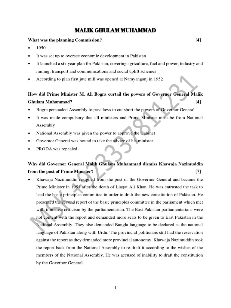Malik Ghulam Muhammad 03.03.24 | PDF | Pakistan | Government Of Pakistan