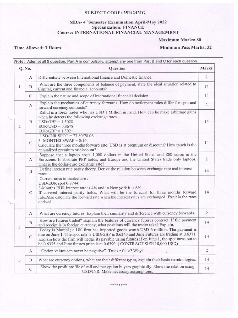 IFM Question Paper | PDF