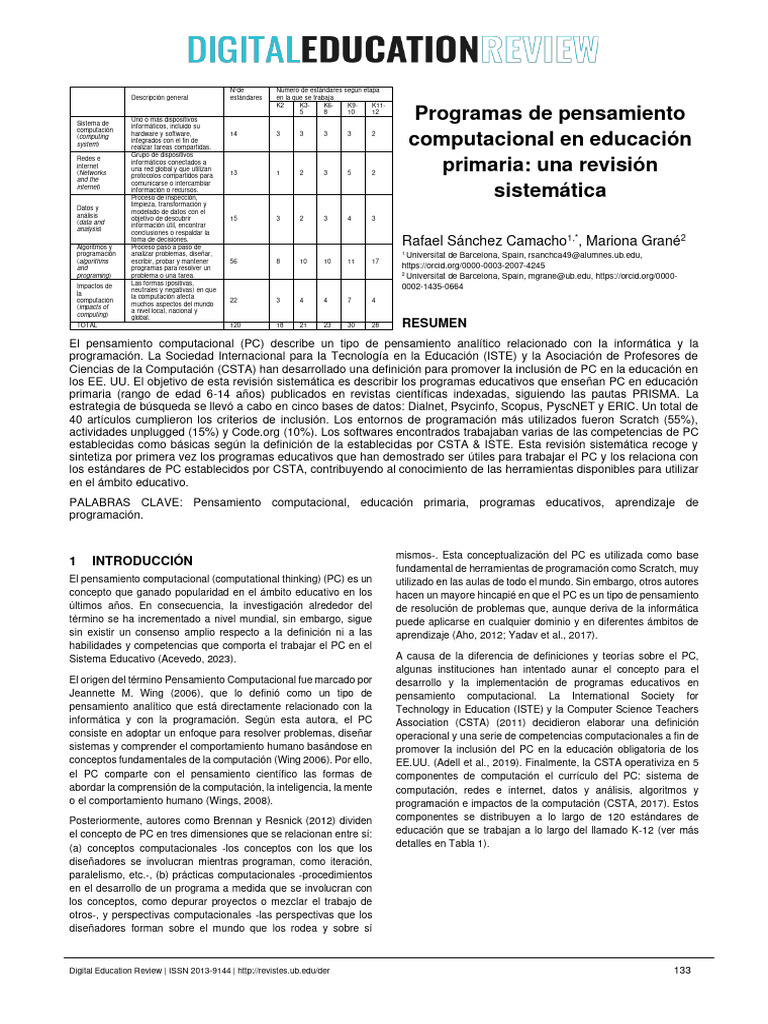 Programas de Pensamiento Computacional en Educación Primaria: Una Revisión Sistemática | PDF ...