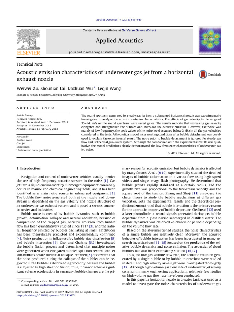 Acoustic Emission Characteristics of Underwater Gas Jet From A ...