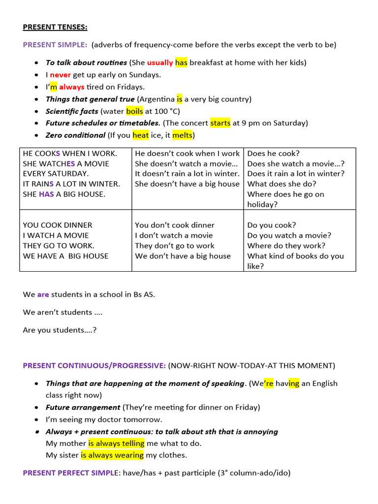 Present Tenses | PDF | Grammatical Tense | Linguistic Morphology