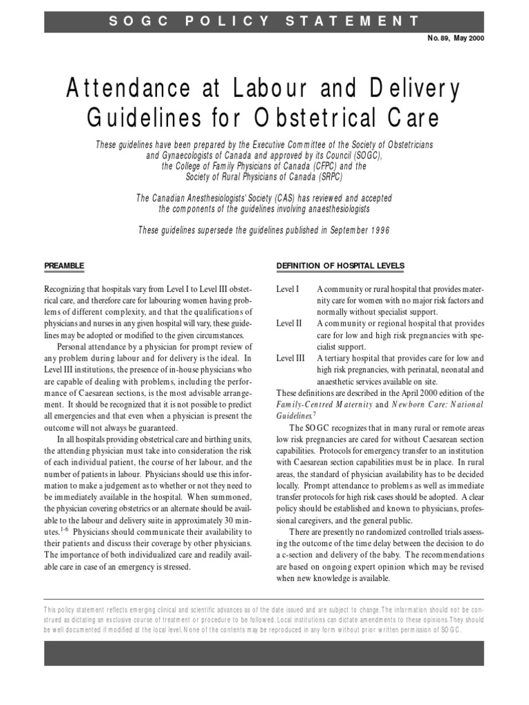 SOGC - Attendance at Labour and Delivery Guidelines For Obstetrical ...