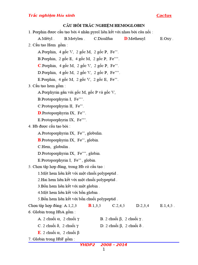 (123doc) - Cau-Hoi-Trac-Nghiem-Hemoglobin | PDF