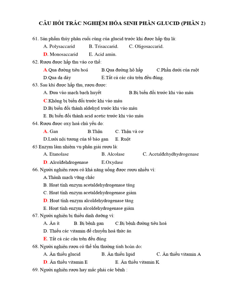 (123doc) - Cau-Hoi-Trac-Nghiem-Hoa-Sinh-Phan-Glucid-Phan-2 | PDF