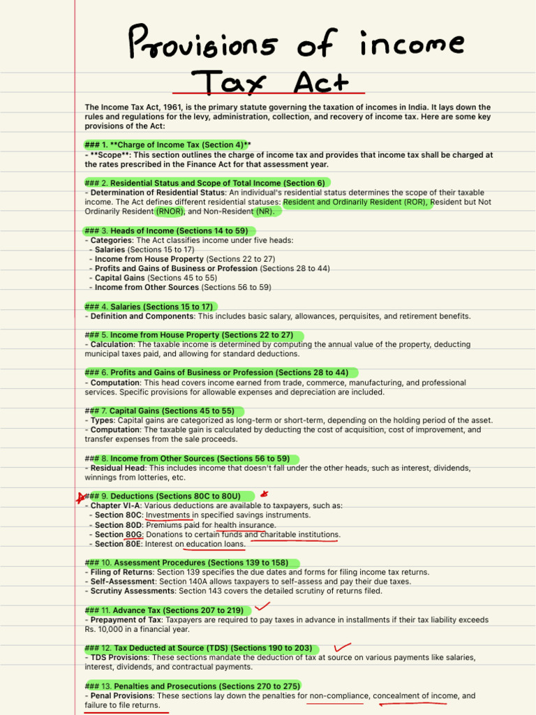Provision of Income Tax Act 1961 | PDF | Taxes | Income Tax