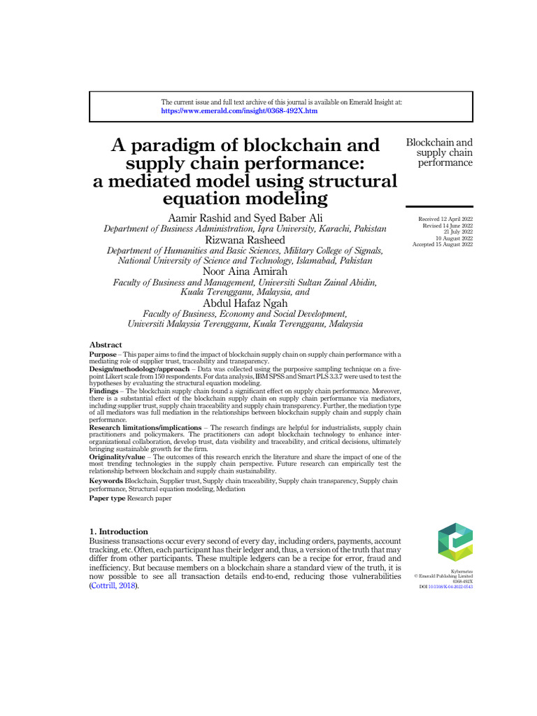 (Thesis) Blockchain and Supply Chain Performance | PDF | Supply Chain | Logistics