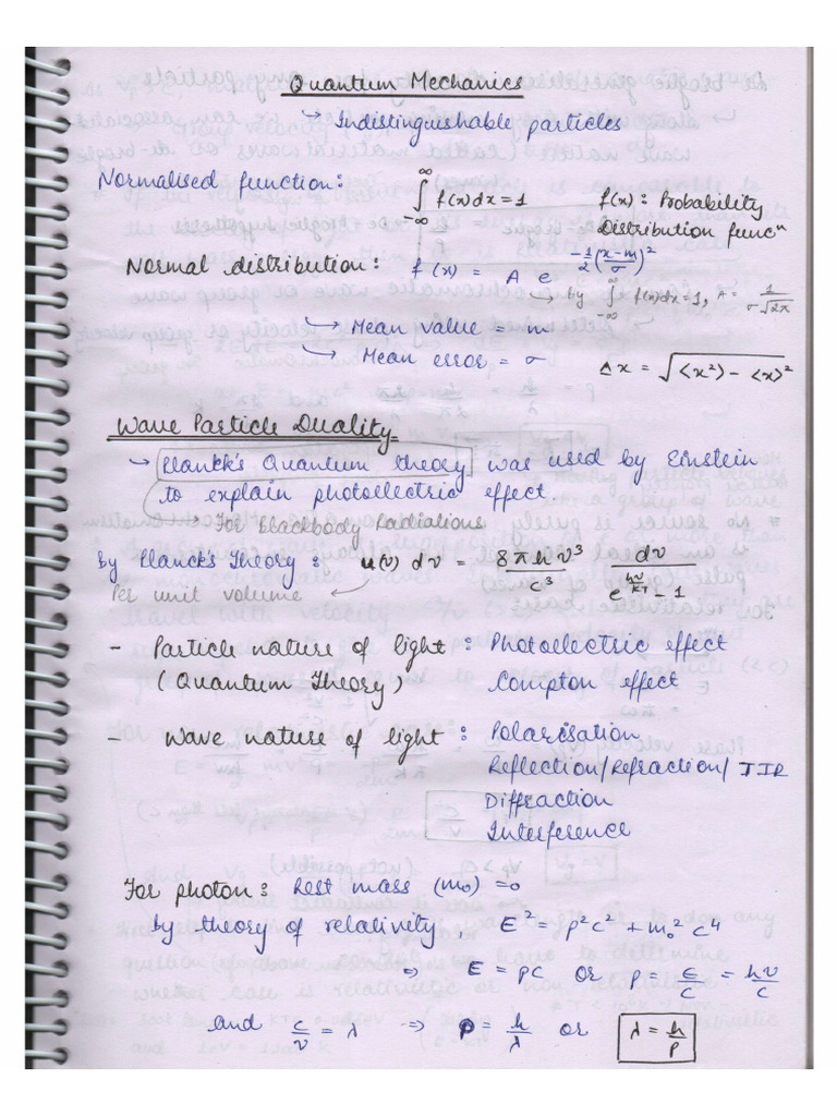 Quantum Mechanics (Paper 2 Section A) | PDF