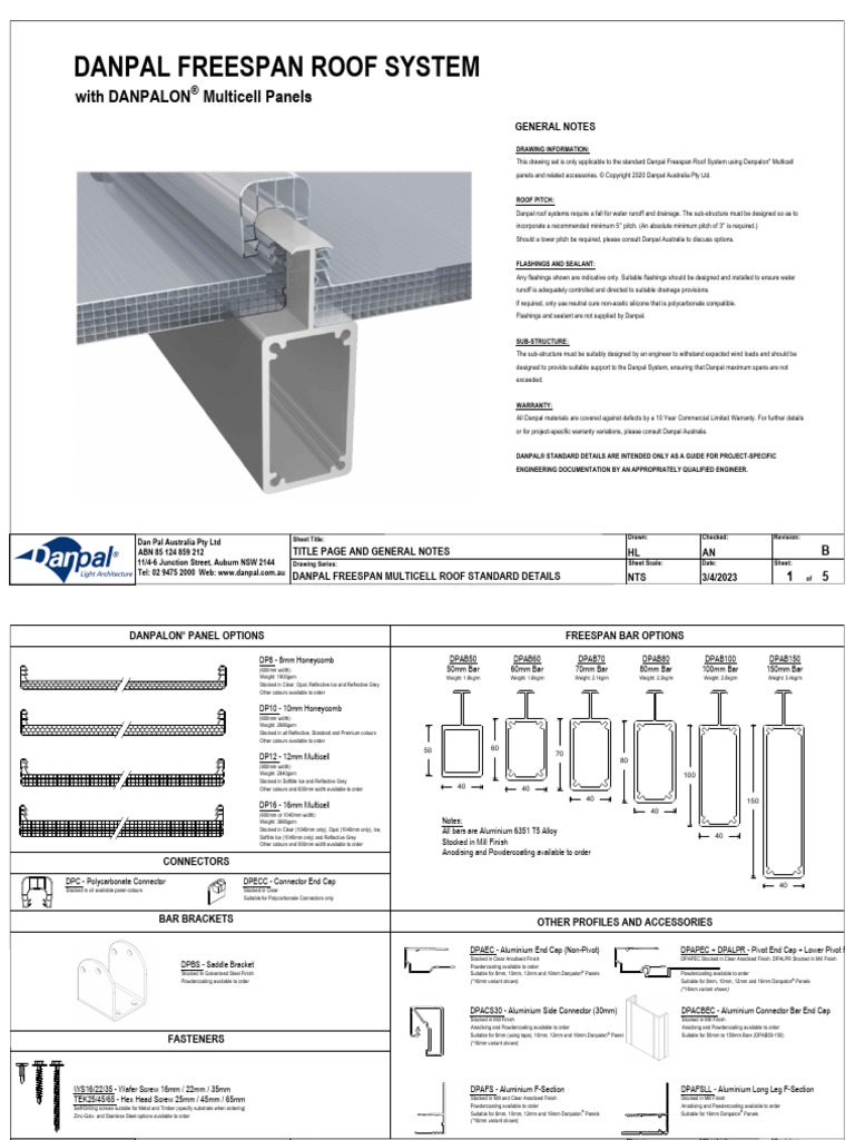 Danpal Roof Freespan Rev B | PDF | Sheet Metal | Screw