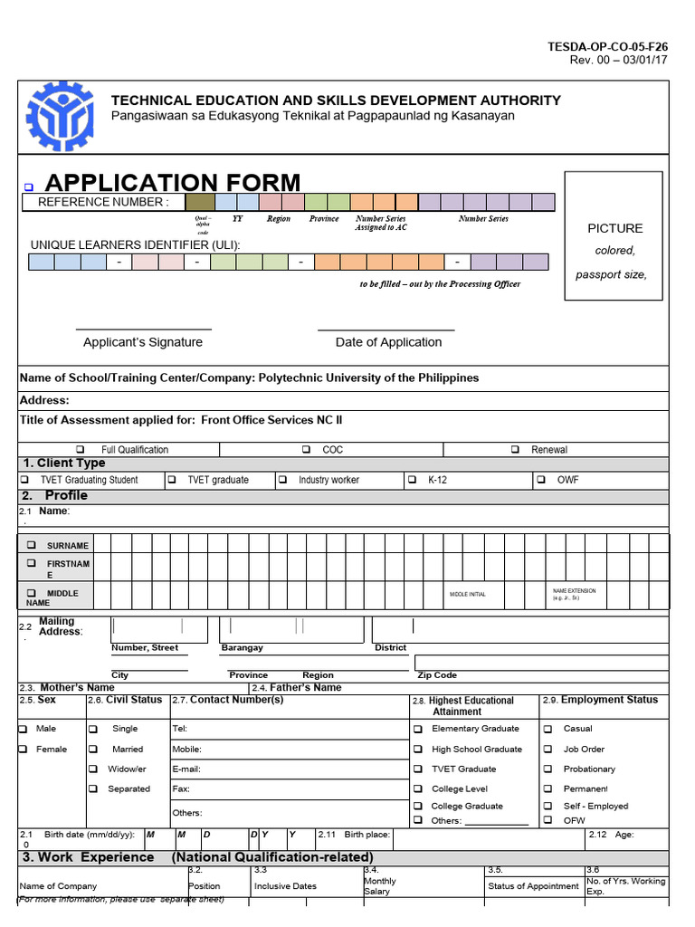Application Form. FO PUP | PDF