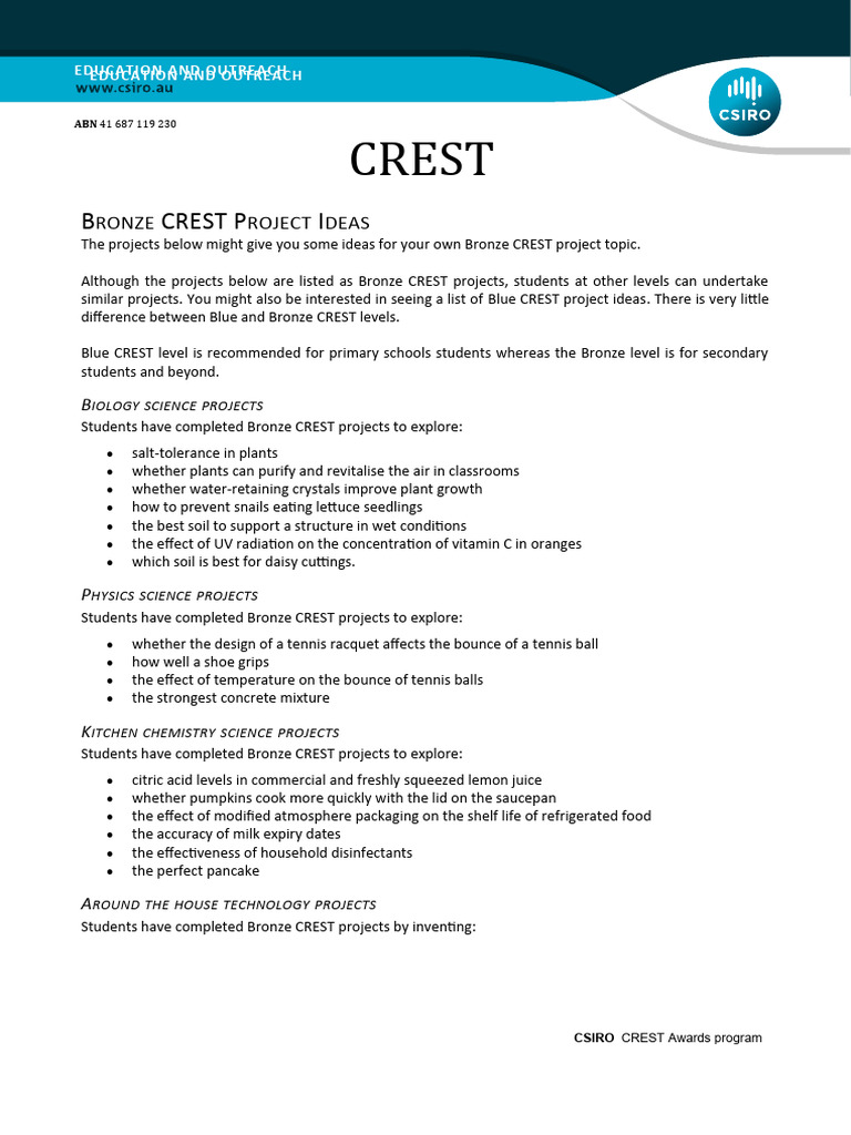Bronze CREST Project Ideas | PDF
