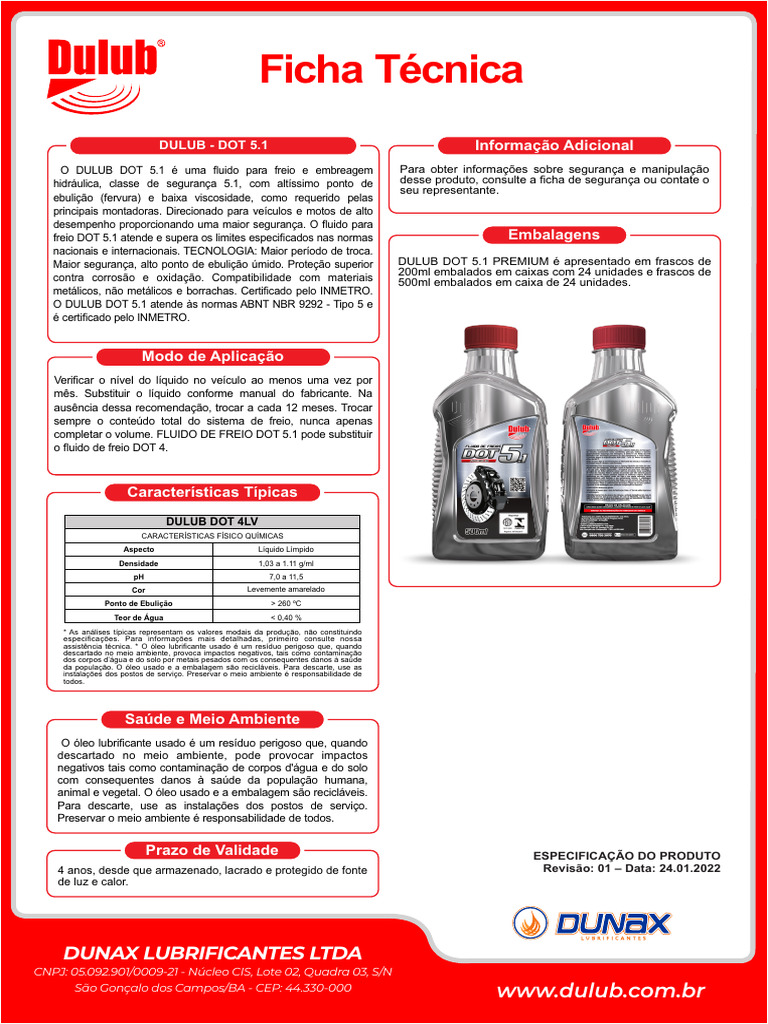 Ficha Técnica - Fluidos de Freios Dot 5-1 Premium | PDF