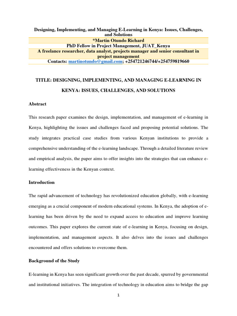 Designing, Implementing, and Managing E-Learning in Kenya | PDF | Educational Technology | Kenya