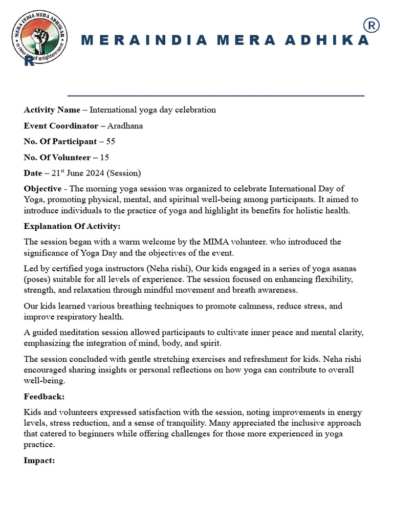 International Yoga Day Celebration Report | PDF