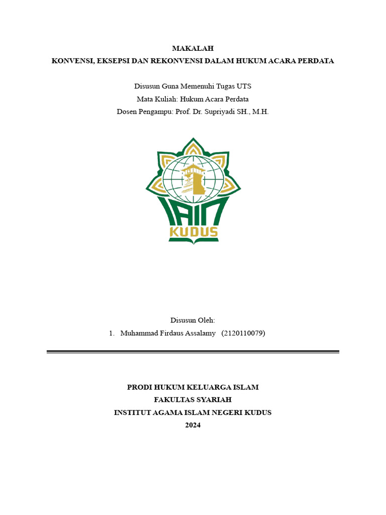 KONVENSI, EKSEPSI, DAN REKONVENSI (UTS HAPerdata SMT6) | PDF