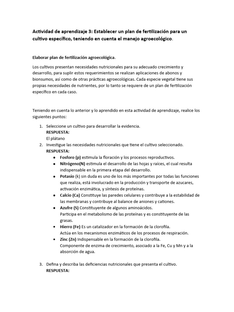 Plan de Fertilización Agroecológica para Plátano | PDF | Fertilizante ...