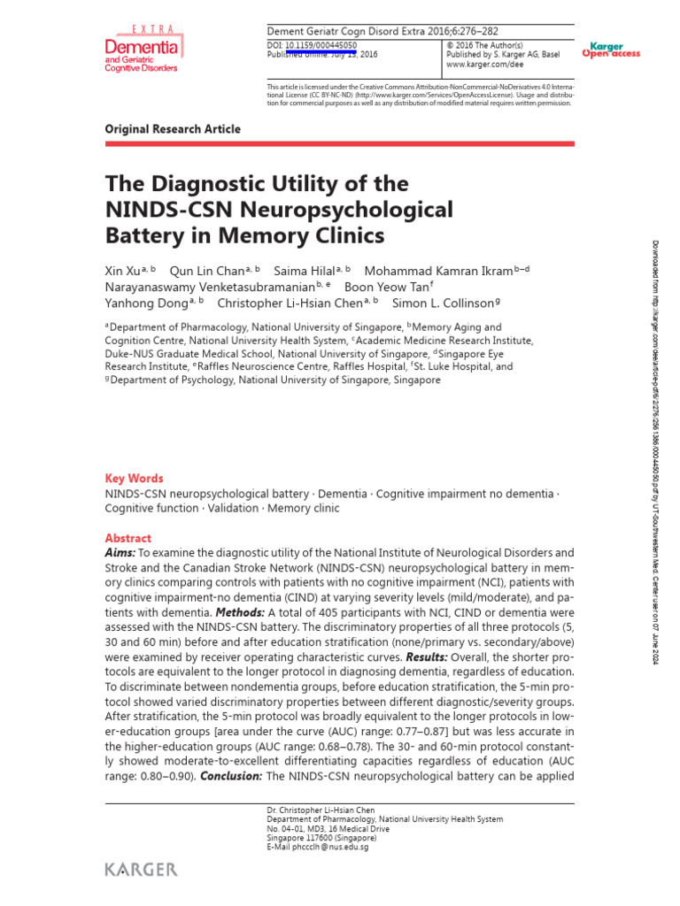 Diagnostic Utility of NINDS-CSN | PDF | Dementia | Medical Diagnosis