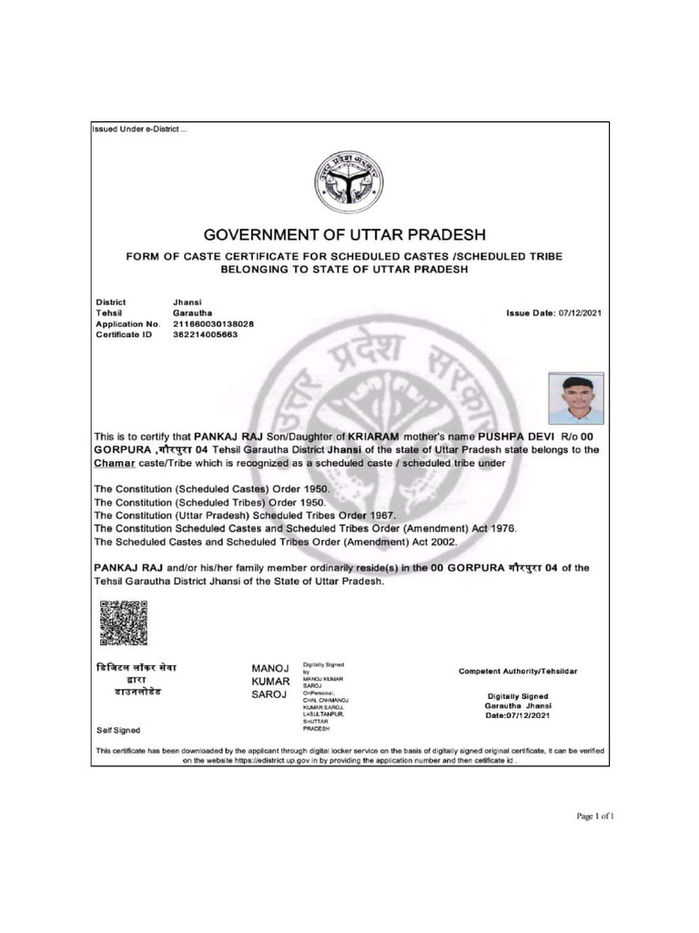 Caste certificate | PDF