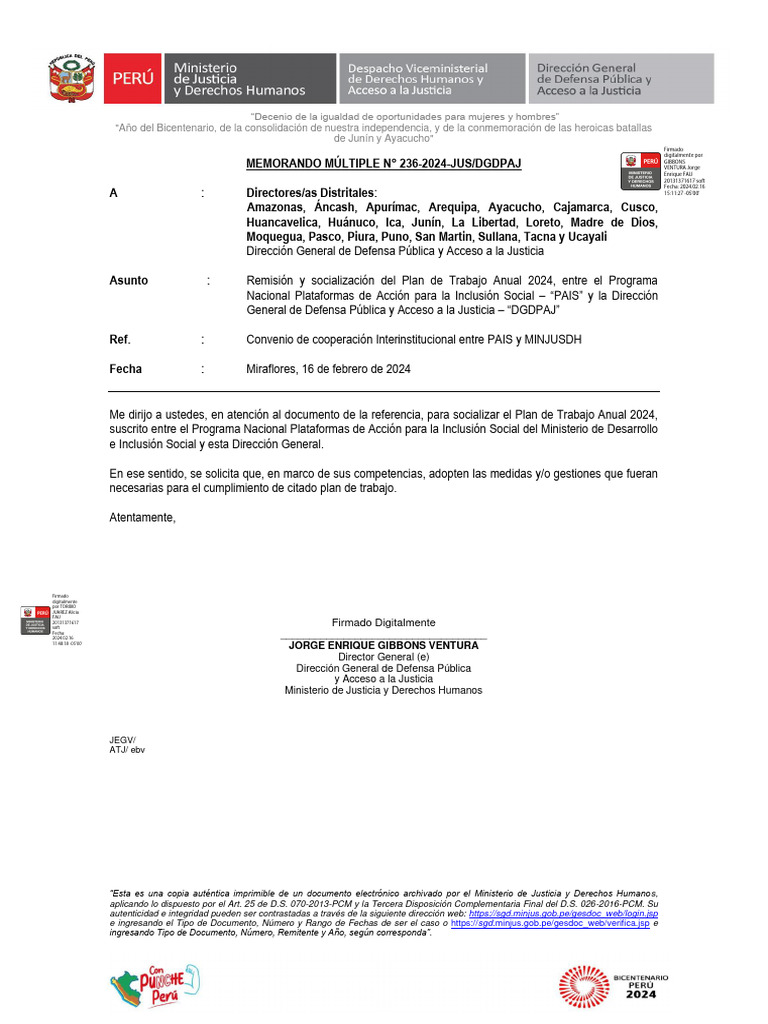 Memorando Multiple - 000236-2024 - Jus-Dgdpaj PDF | PDF | Justicia | Crimen y violencia