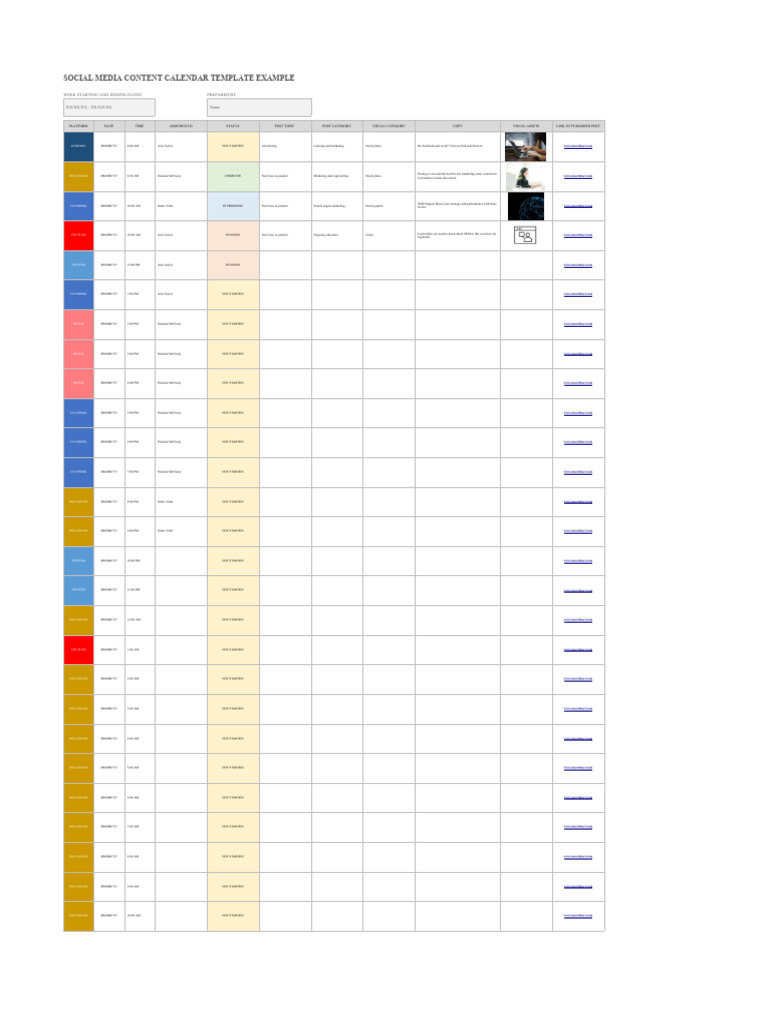 IC Social Media Content Calendar Example 11801 | Download Free PDF ...
