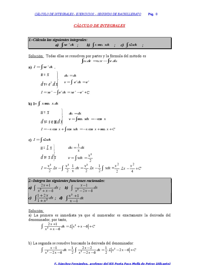Ejercicios de Cálculo de Integrales | PDF | Integral | Derivado
