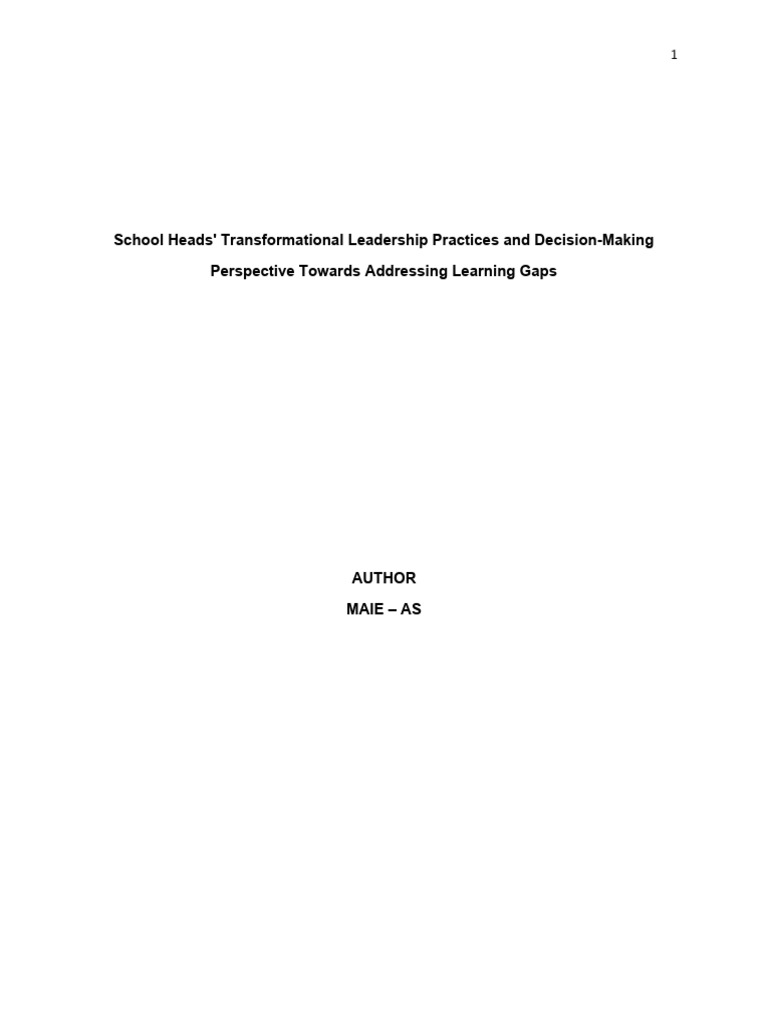 Research Proposal (Chapters 1-3) | PDF | Leadership | Transformational ...