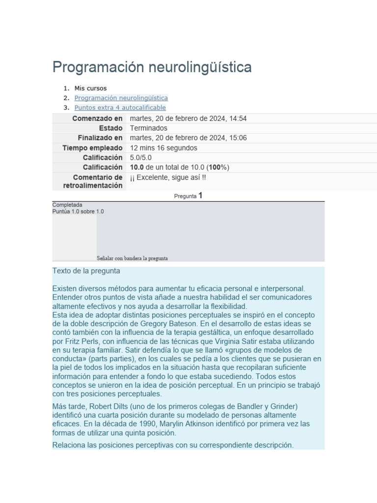 Programación Neurolingüística Puntos Extra 4 | PDF | Programación neurolingüistica | Ciencias ...