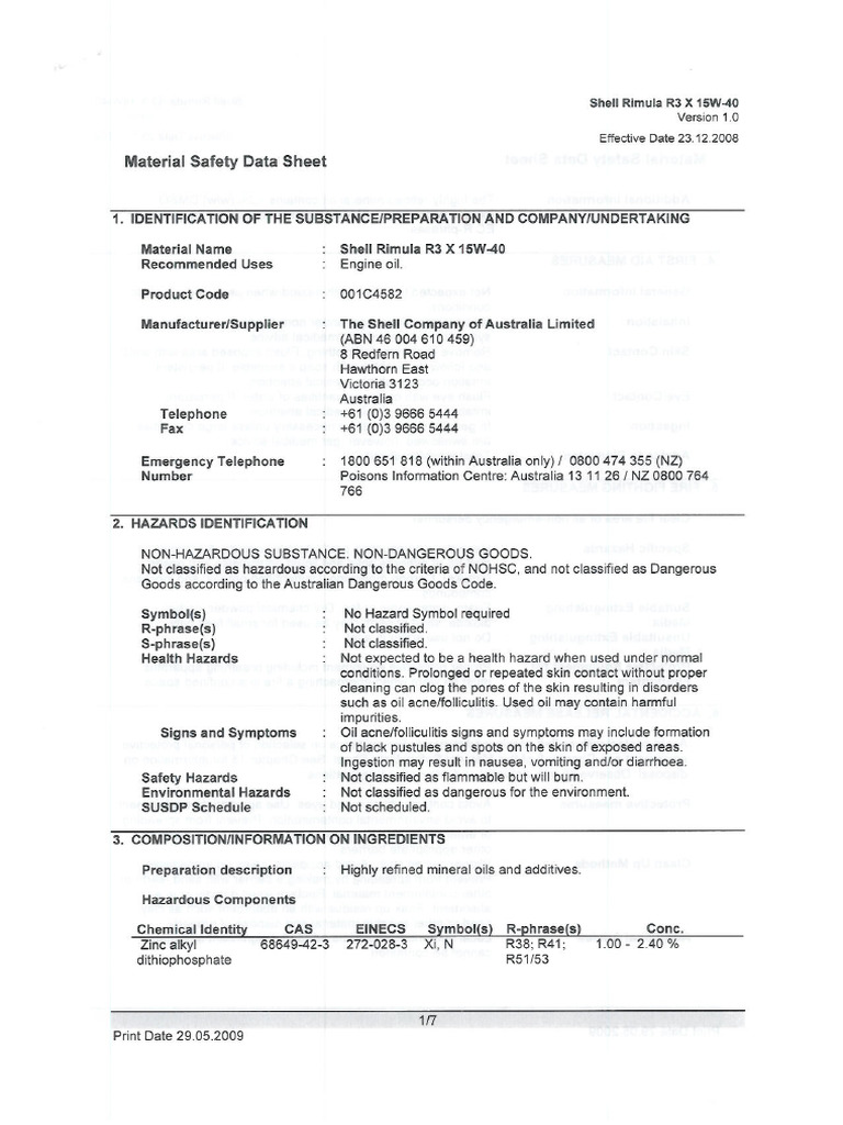 MSDS-Shell Rimula R3 X 15W40 | PDF