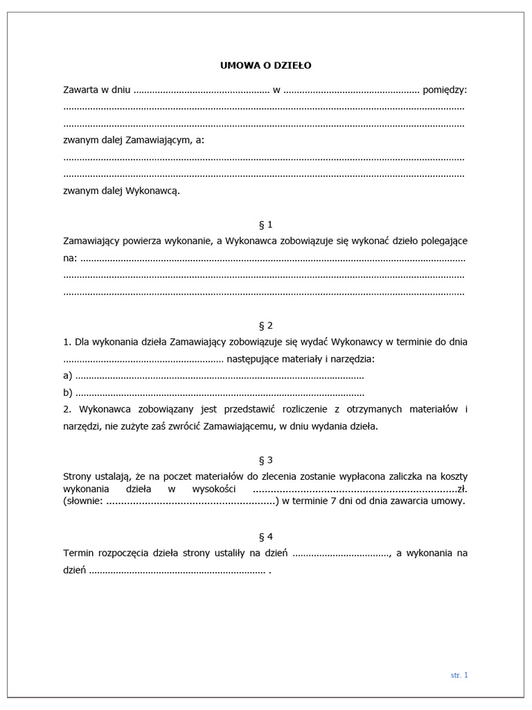 Umowa o Dzieło Wzór | PDF