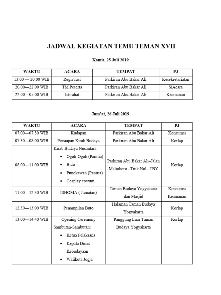 JADWAL - KEGIATAN - TEMU - TEMAN - XVII (1) Share Terbaru | PDF