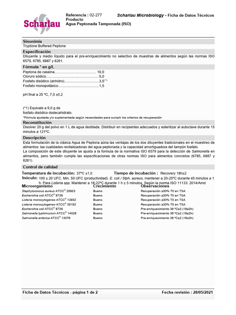 02-277 TDS Es | PDF | Microbiología